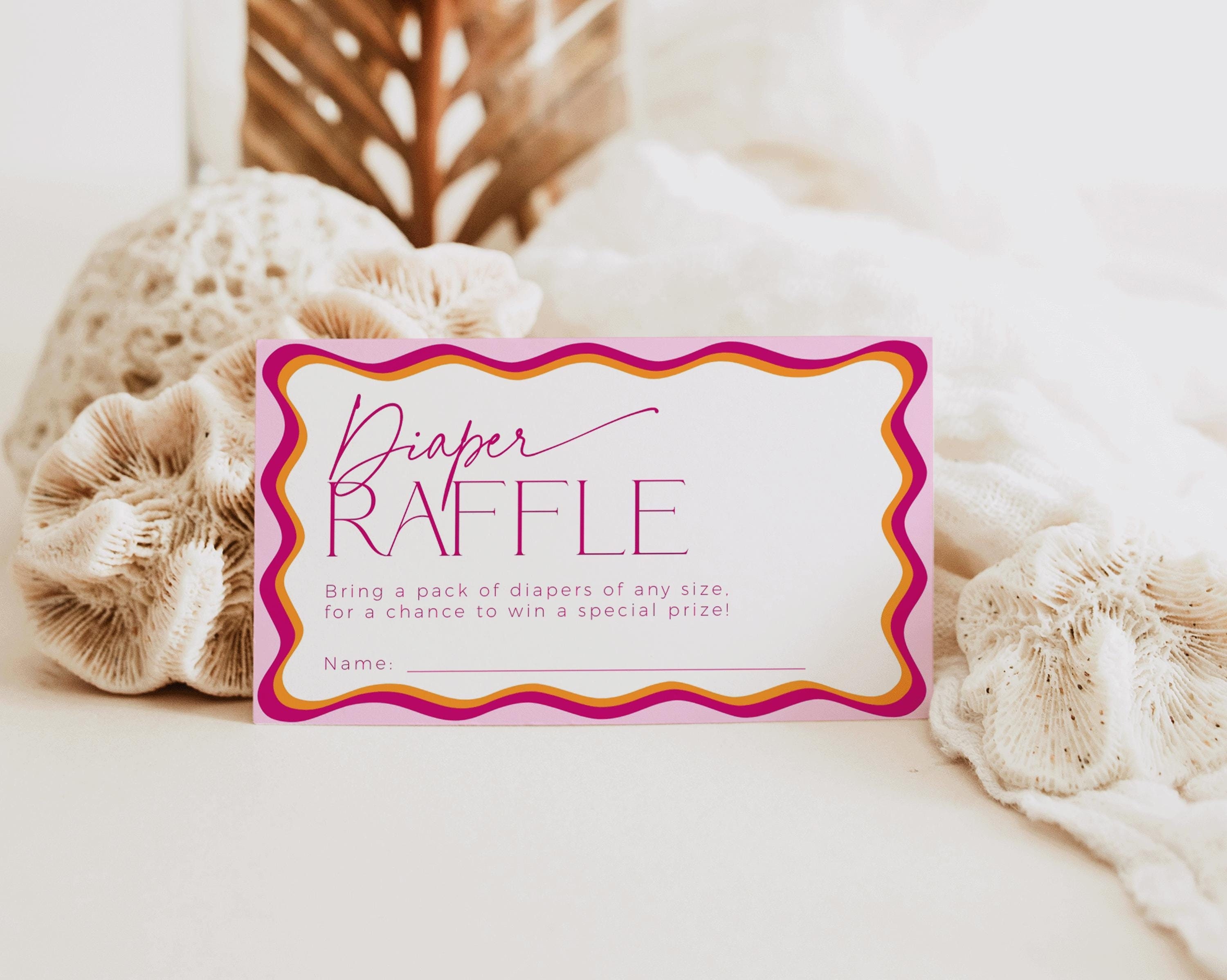 Wavy Baby Shower Diaper Raffle Ticket Invite Insert, Editable Girl ...