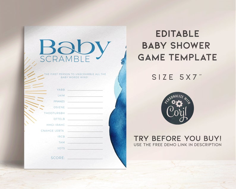 Printable Baby Shower Word Scramble, Here Comes the Son Shower Activity ...