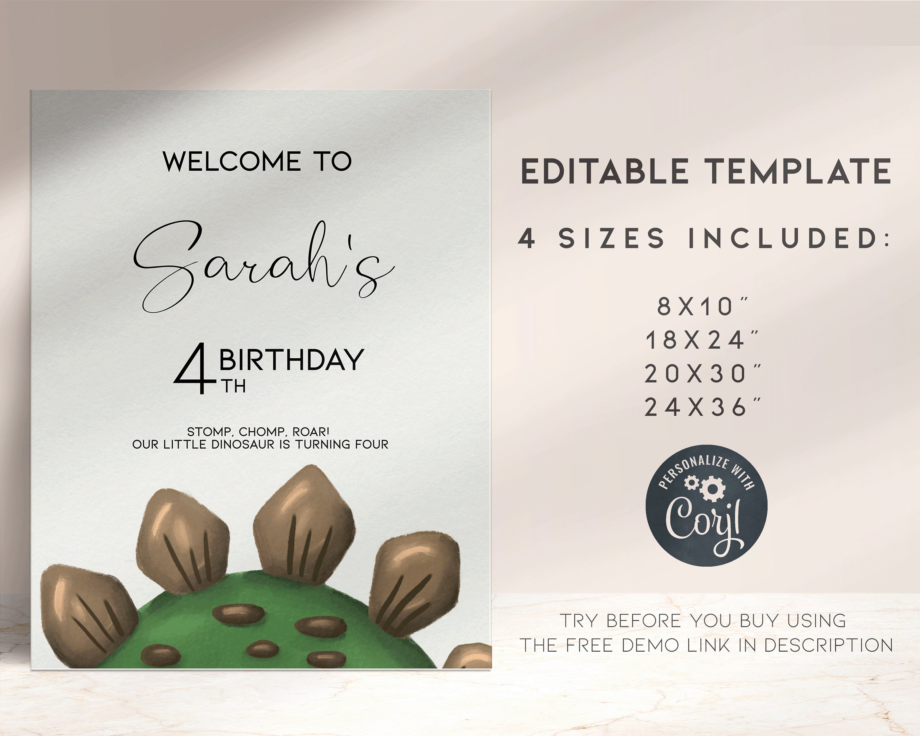 Dinosaur Birthday Welcome Sign Printable, T-rex Party Poster Boy ...