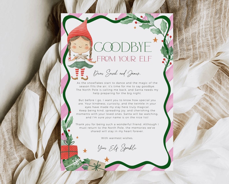 Goodbye Elf Letter PRINTABLE, Pink Goodbye From Your Elf Girl Card ...