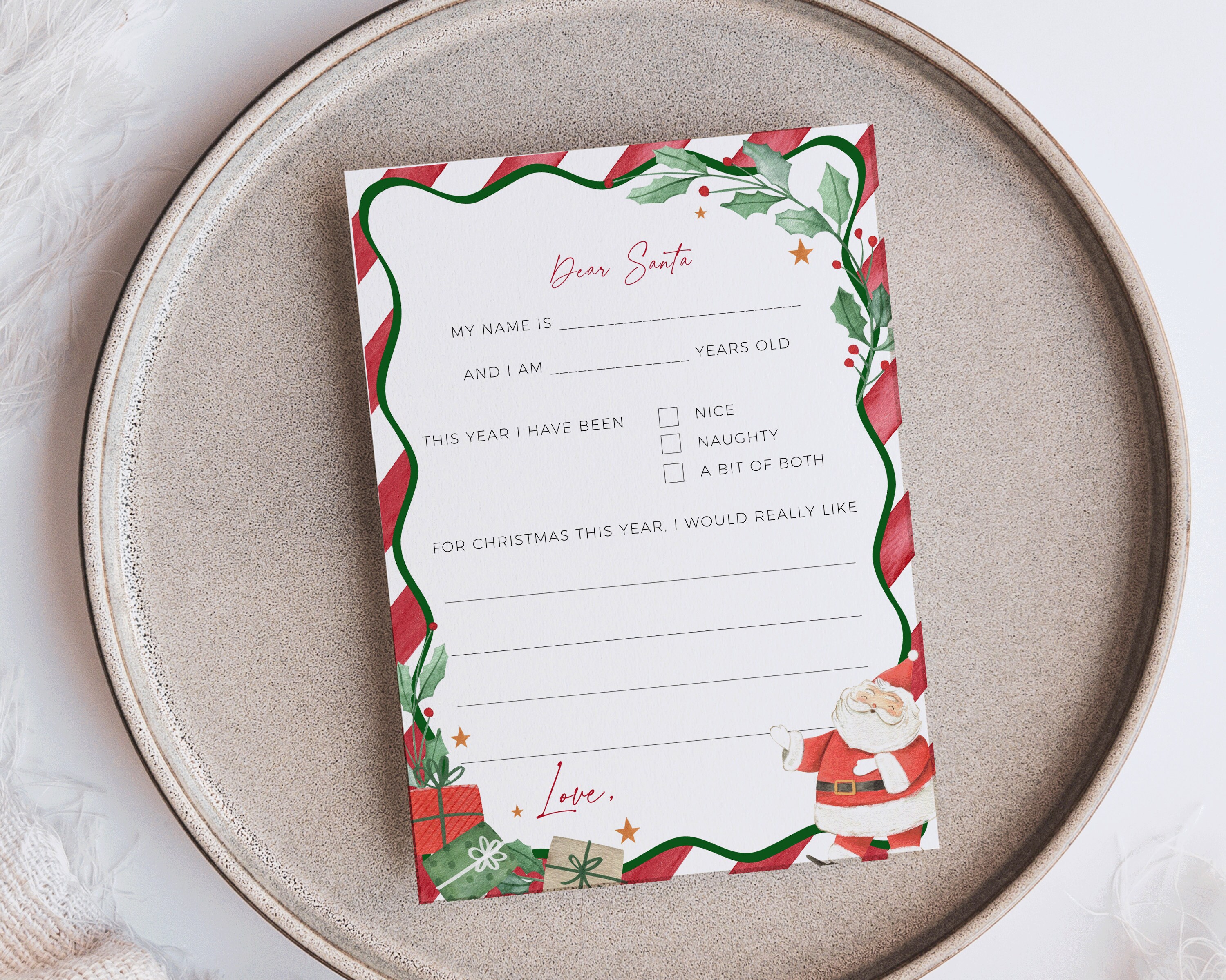 Letter to Santa Wish List PRINTABLE, Kids Holiday Wishes Template ...