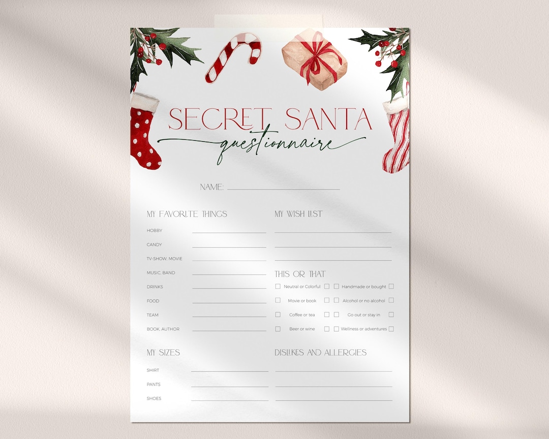 Christmas Questionnaire Printable, Office Xmas Party Gift Exchange ...