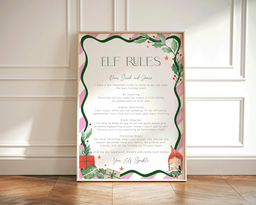 Elf Rules Sign PRINTABLE, Official Magic Elf Arrival Letter Pink ...