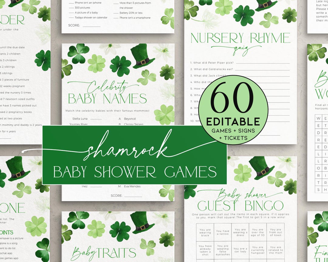Little Lucky Charm St Patricks Day Baby Shower Games Bundle, Editable ...