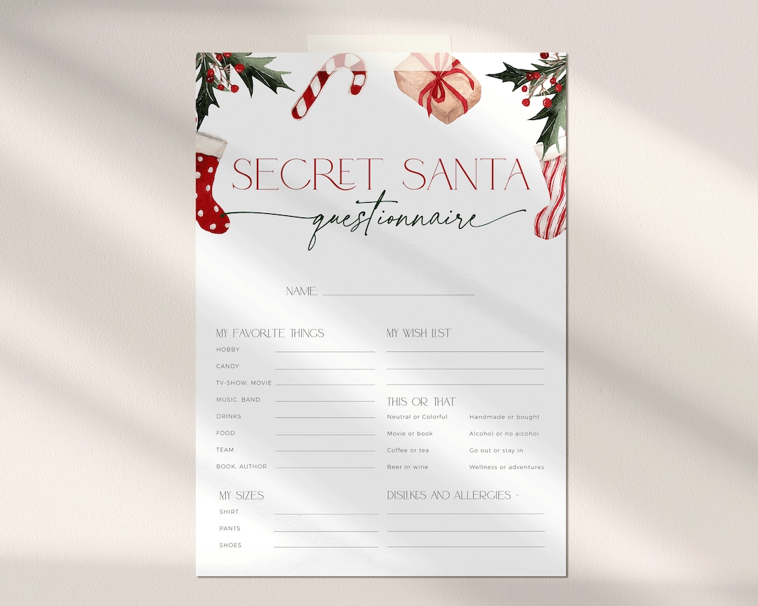 Christmas Questionnaire Printable, Office Xmas Party Gift Exchange ...