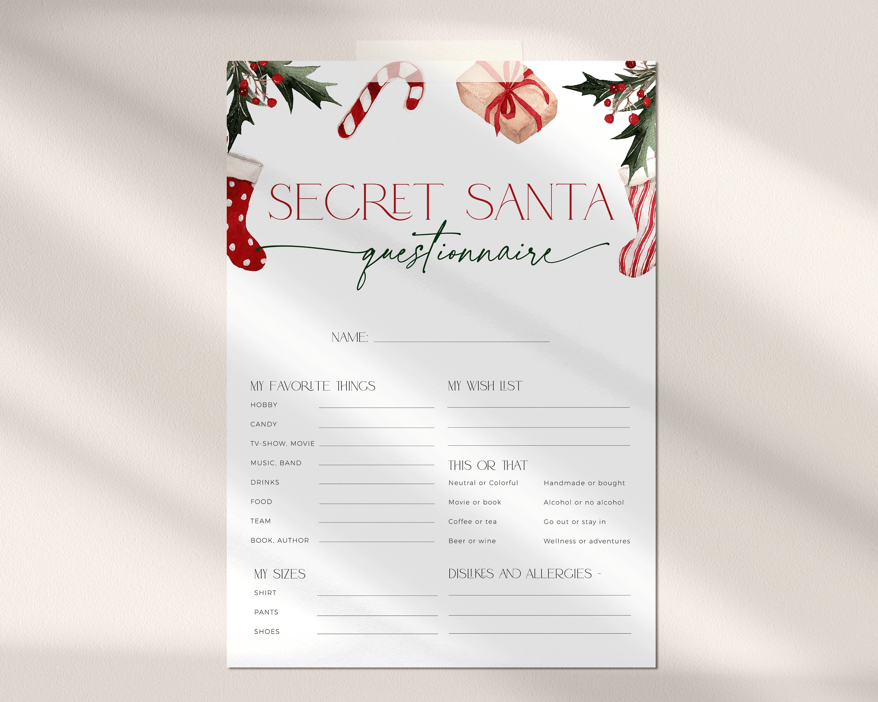 Christmas Questionnaire Printable Office Xmas Party Gift - Etsy