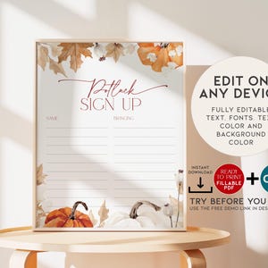 Thanksgiving Sign-up Sheet, Fall Food Potluck Sign up List, Pumpkin ...