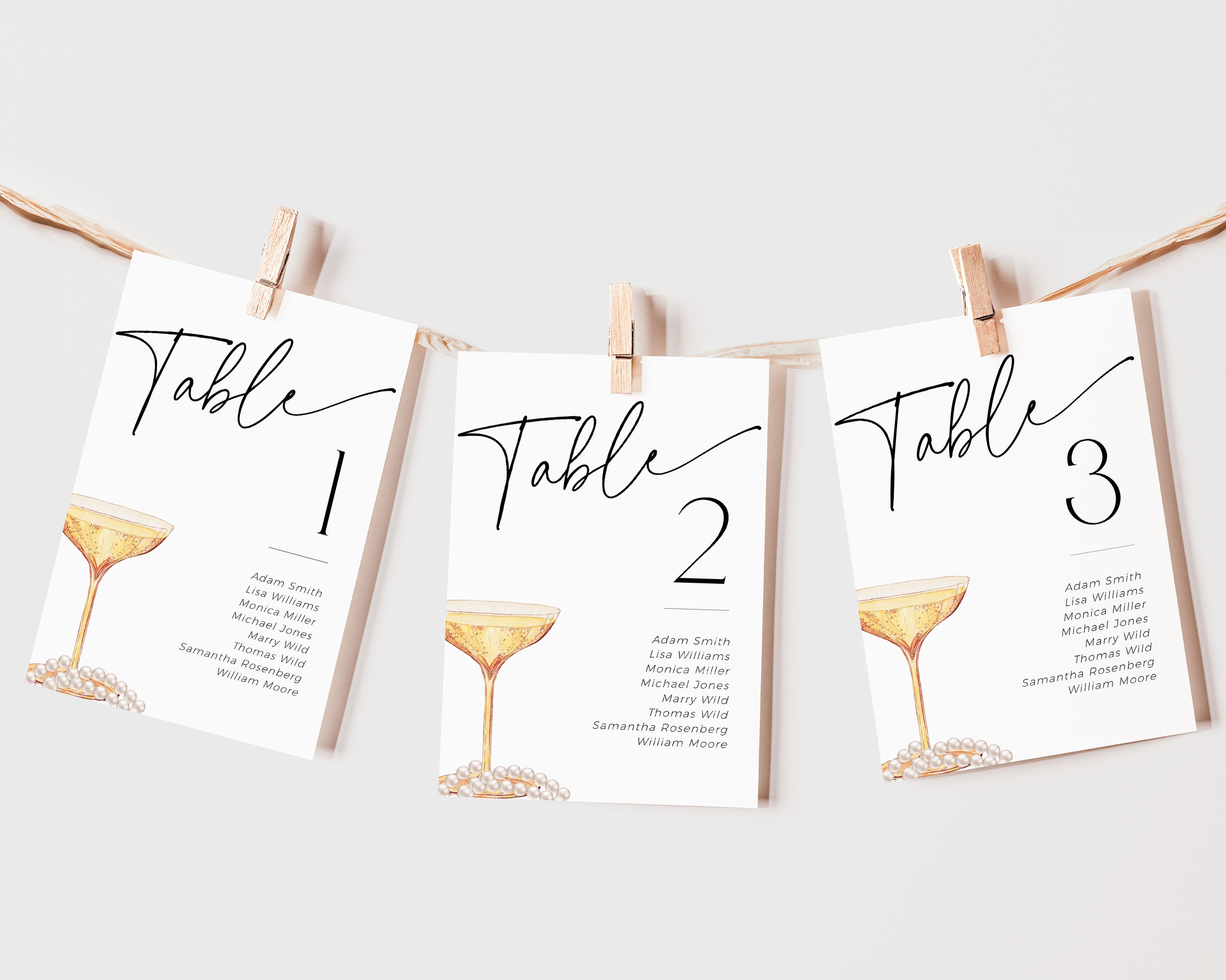 Pearls and Prosecco Table Card Seating Chart Template, Brunch and ...