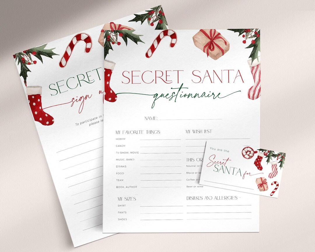 Secret Santa Sign up Sheet Template Form, Secret Sister Gift Exchange ...