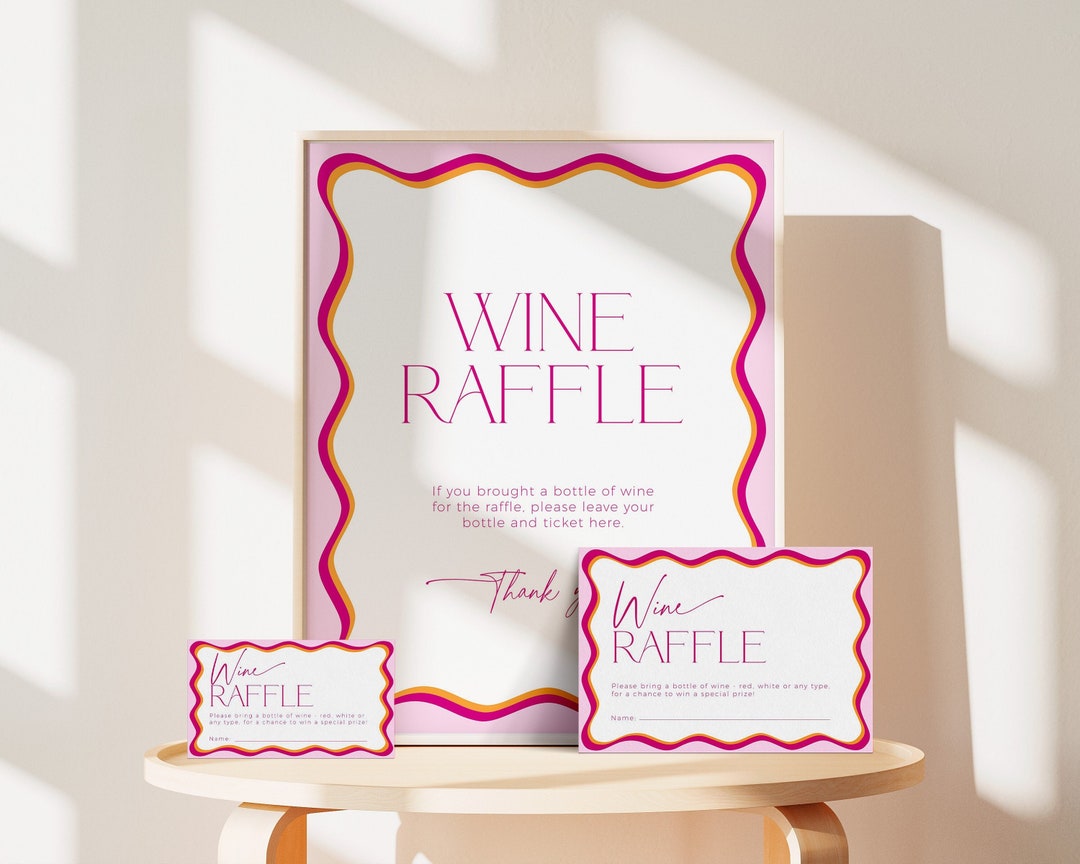 Wavy Border Wine Raffle Ticket and Sign Bridal Shower, Pink Fuchsia ...