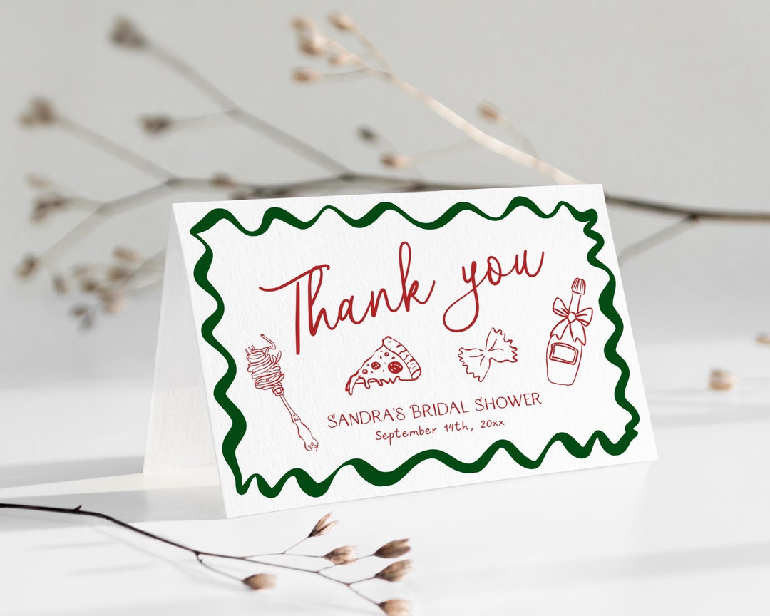 Hand Drawn Italian Thank You Card Bridal Shower, Positano Pizza Thanks ...
