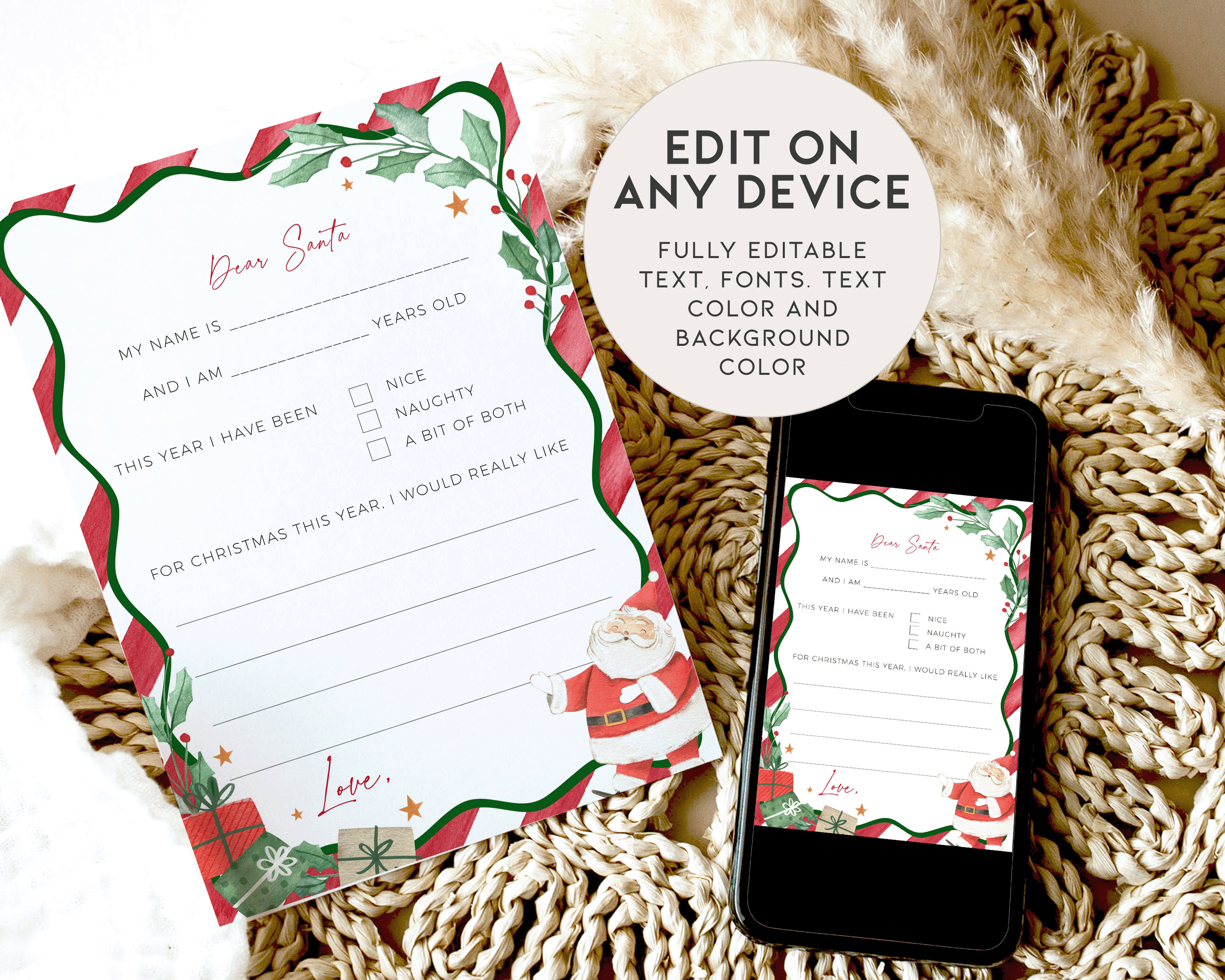 Letter to Santa Wish List PRINTABLE, Kids Holiday Wishes Template ...