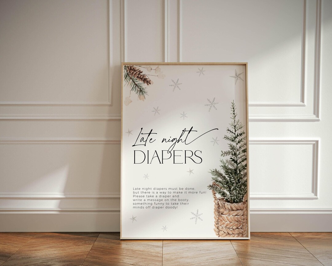 Late Night Diapers Sign Christmas Tree Baby Shower, Snowflake Winter ...
