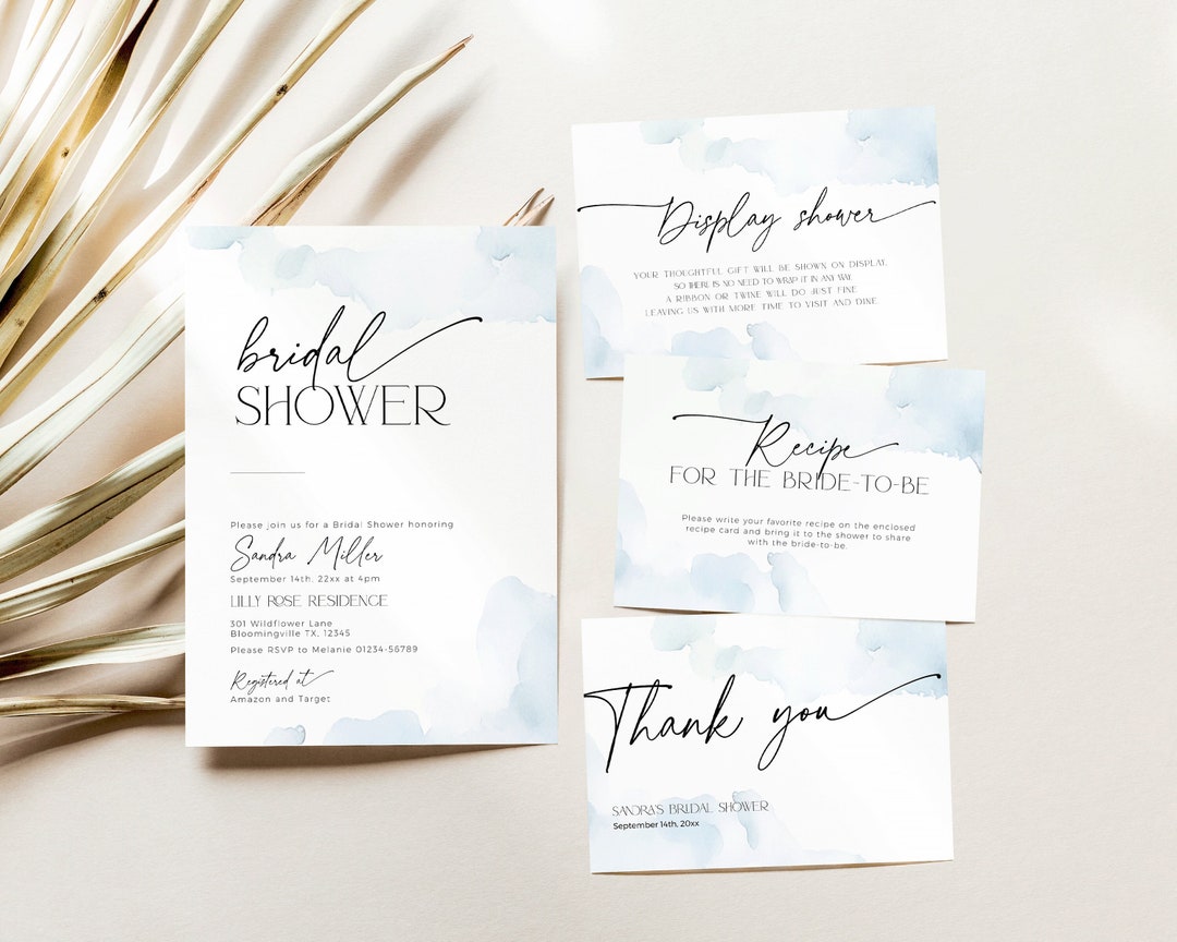 Cloud Nine Bridal Shower Invitation BUNDLE, Dusty Blue Party Theme Printable, Cloud 9 Digital ...