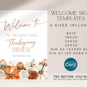 Thanksgiving Dinner Welcome Sign Printable, White Pumpkin Fall Festival ...