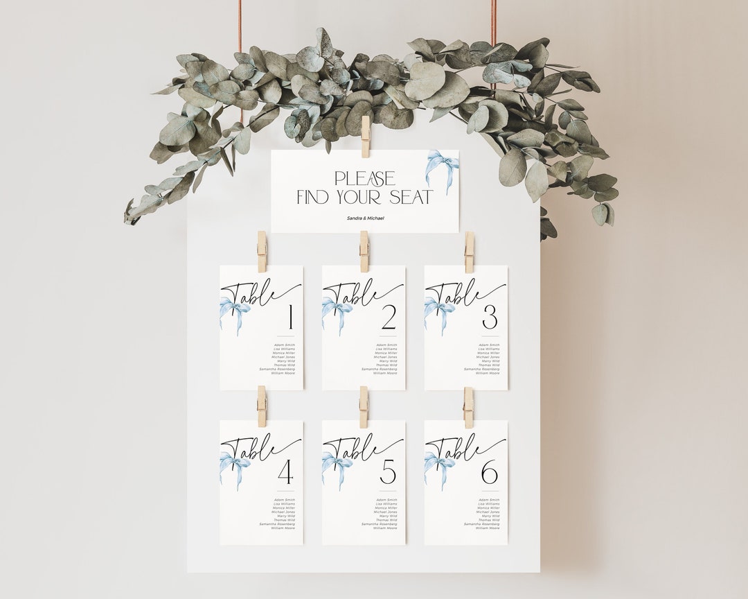 Table Card Seating Chart Template She is Tying the Knot, Blue Wedding ...