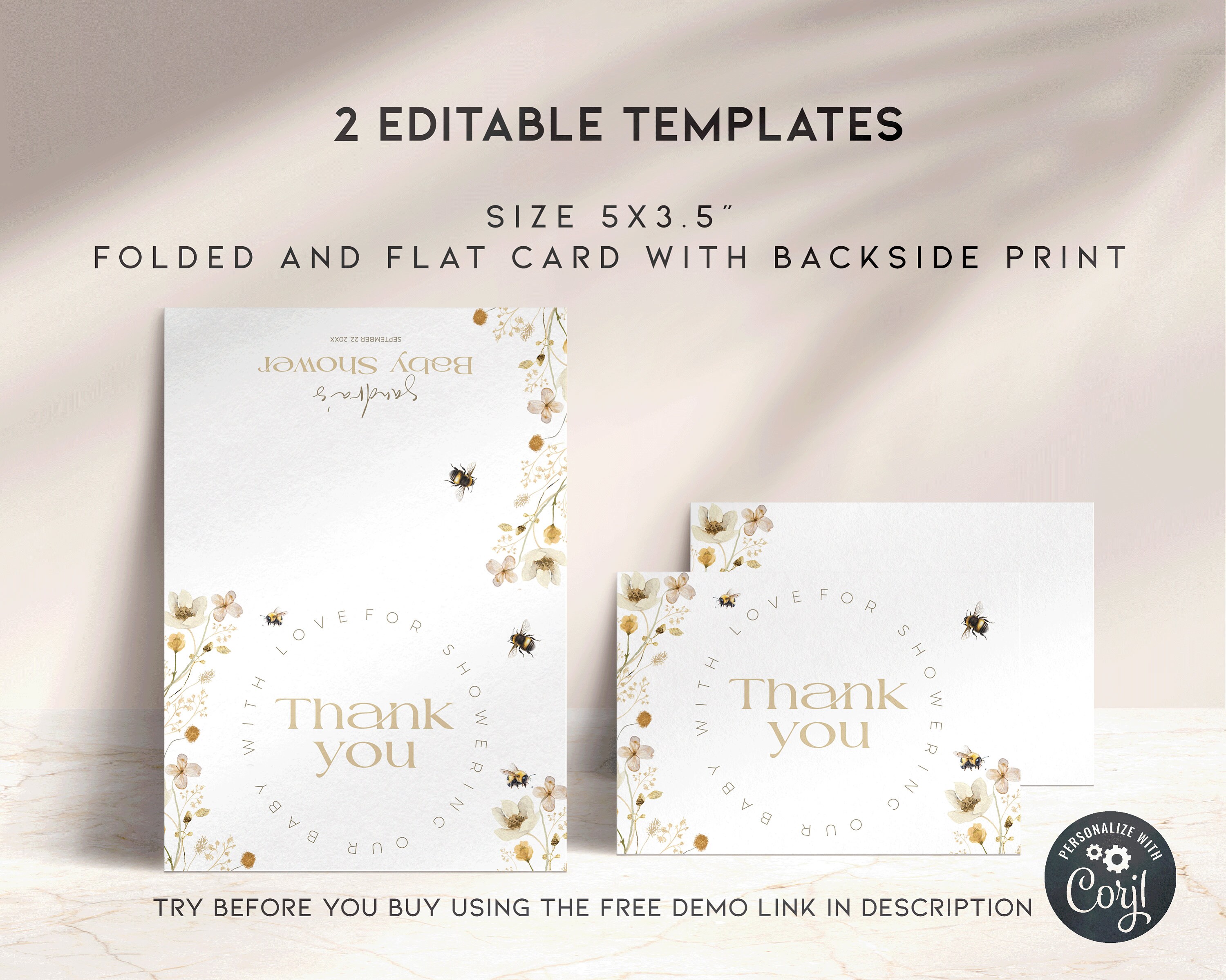 Thank You Note Honey Bee Baby Shower INSTANT DOWNLOAD, Baby in Bloom ...