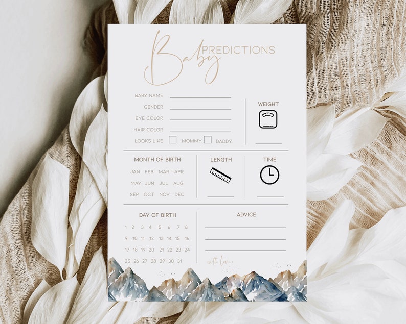 Baby Shower Games Baby Predictions Card, Mountain Themed Funny Baby ...
