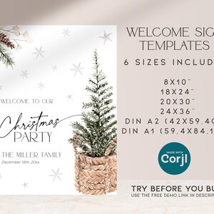 Christmas Tree Welcome Sign Printable, Snowflake Holiday Event Signage ...