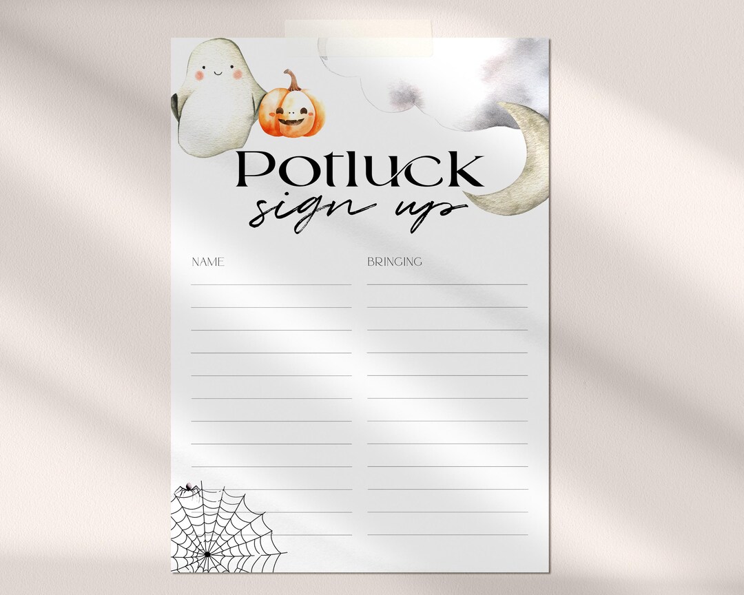 Halloween Party Sign-up Sheet Template, Potluck Sign up List, Food Card ...
