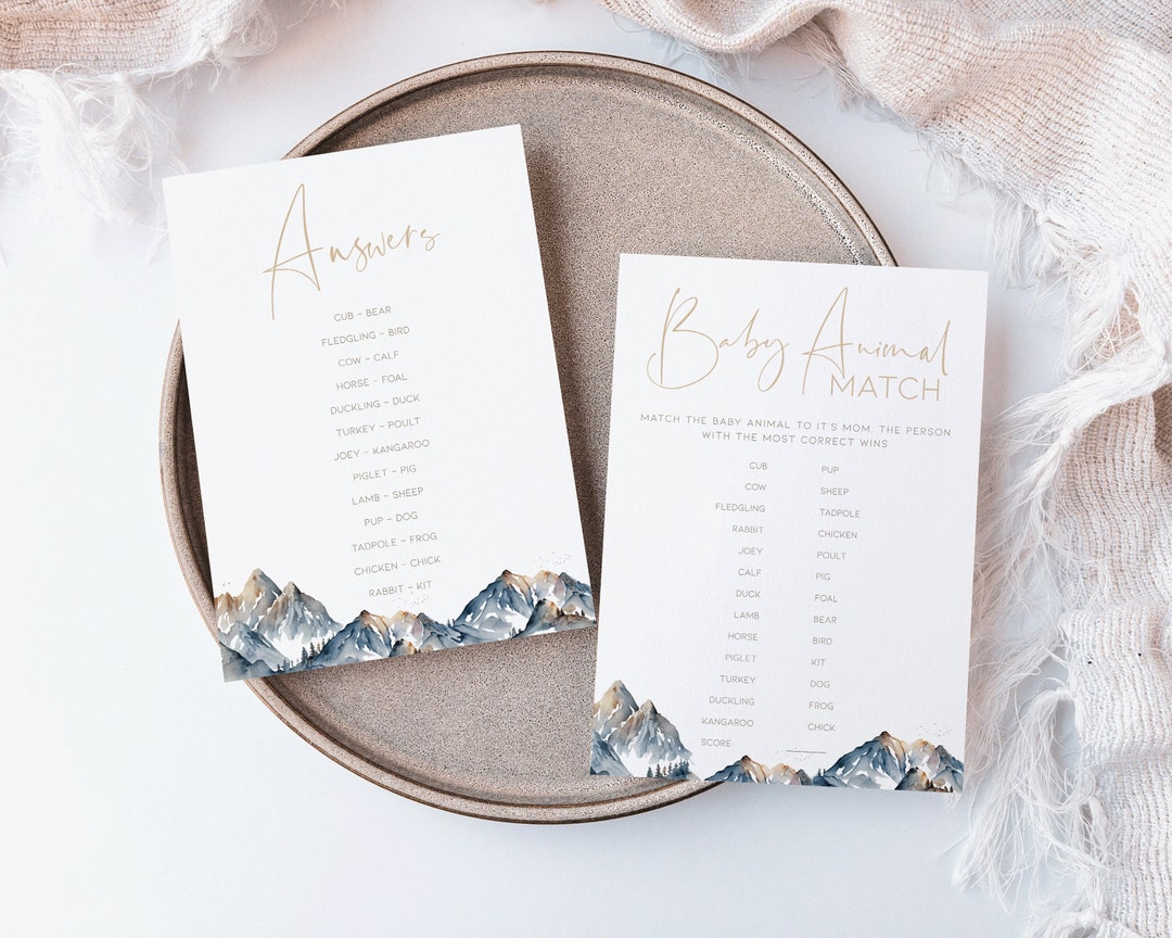 Baby Shower Games Baby Animal Match With Answer Key, Mountain Themed ...