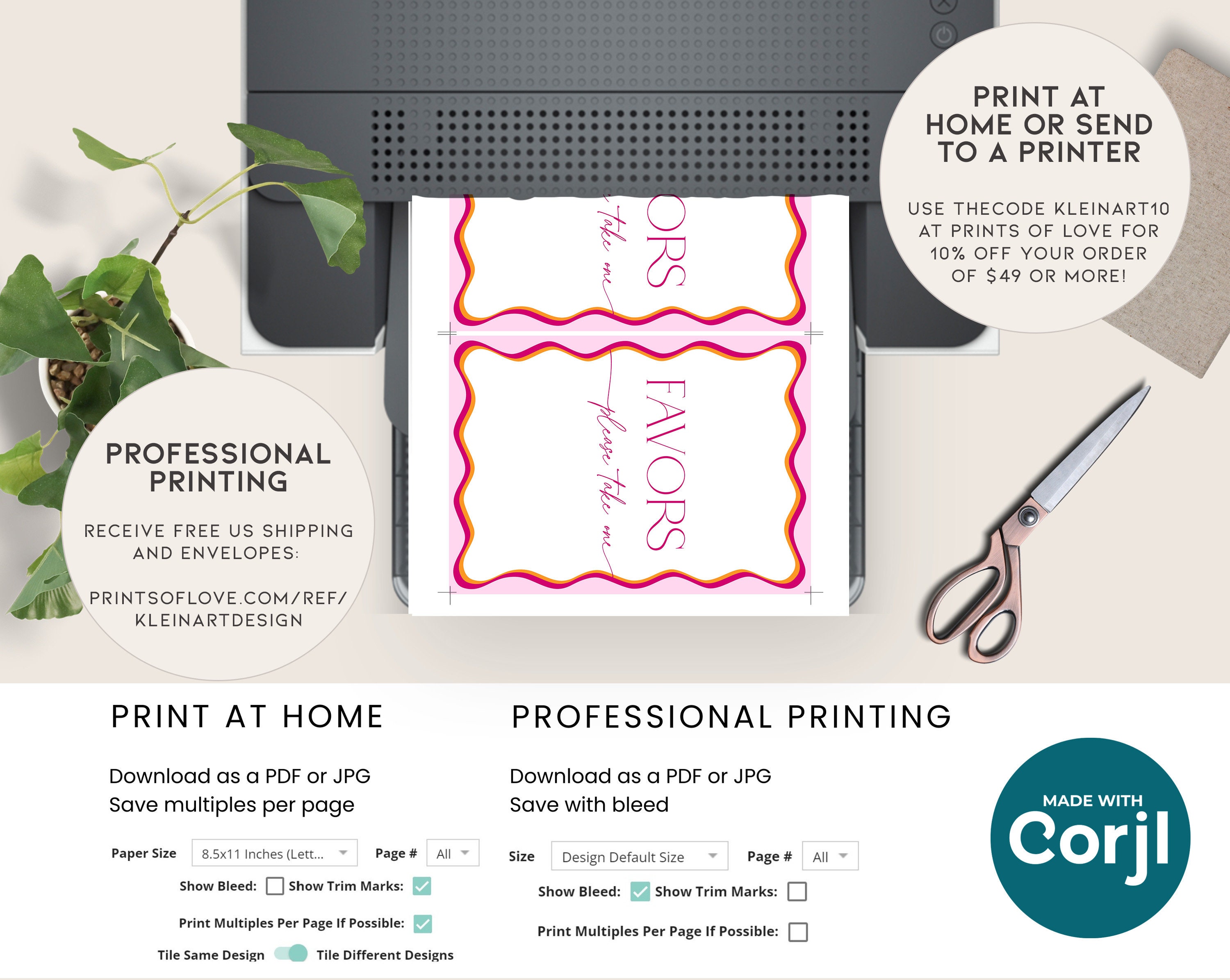 Favors Sign Wavy Border Bridal Shower, Modern Pink Bach Party Signage ...