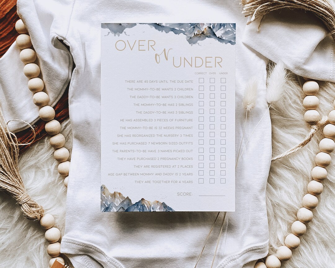Baby Shower Games Over or Under Woodland, Mountain Themed Funny Baby ...