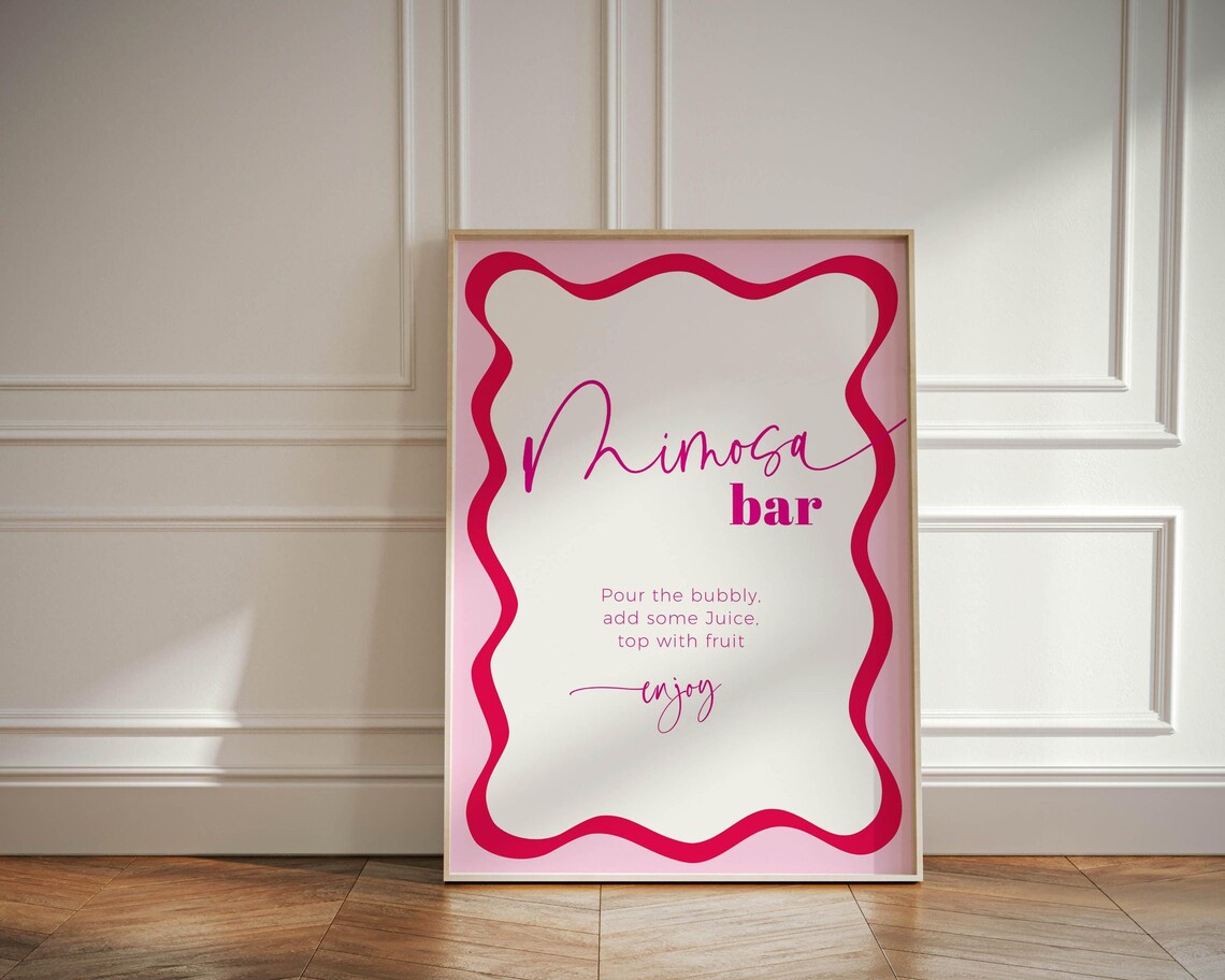 Hot Pink Wavy Border Mimosa Bar Sign Bridal Shower, Modern Baby Party ...