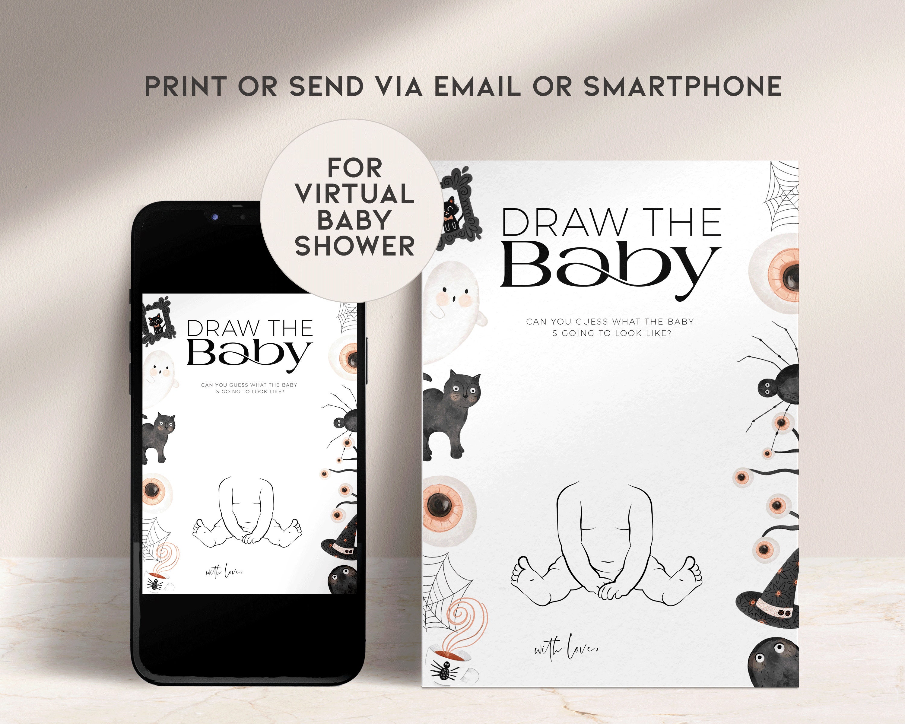 Draw the Baby Shower Game PRINTABLE Pastel Halloween Pink and - Etsy