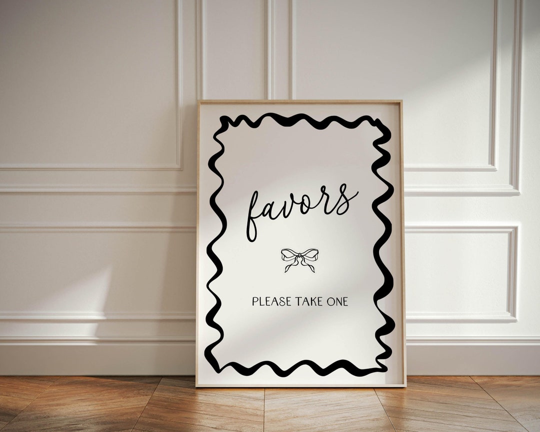Hand Drawn Black Bow Take a Favor Sign Bridal Shower, Shes Tying the ...