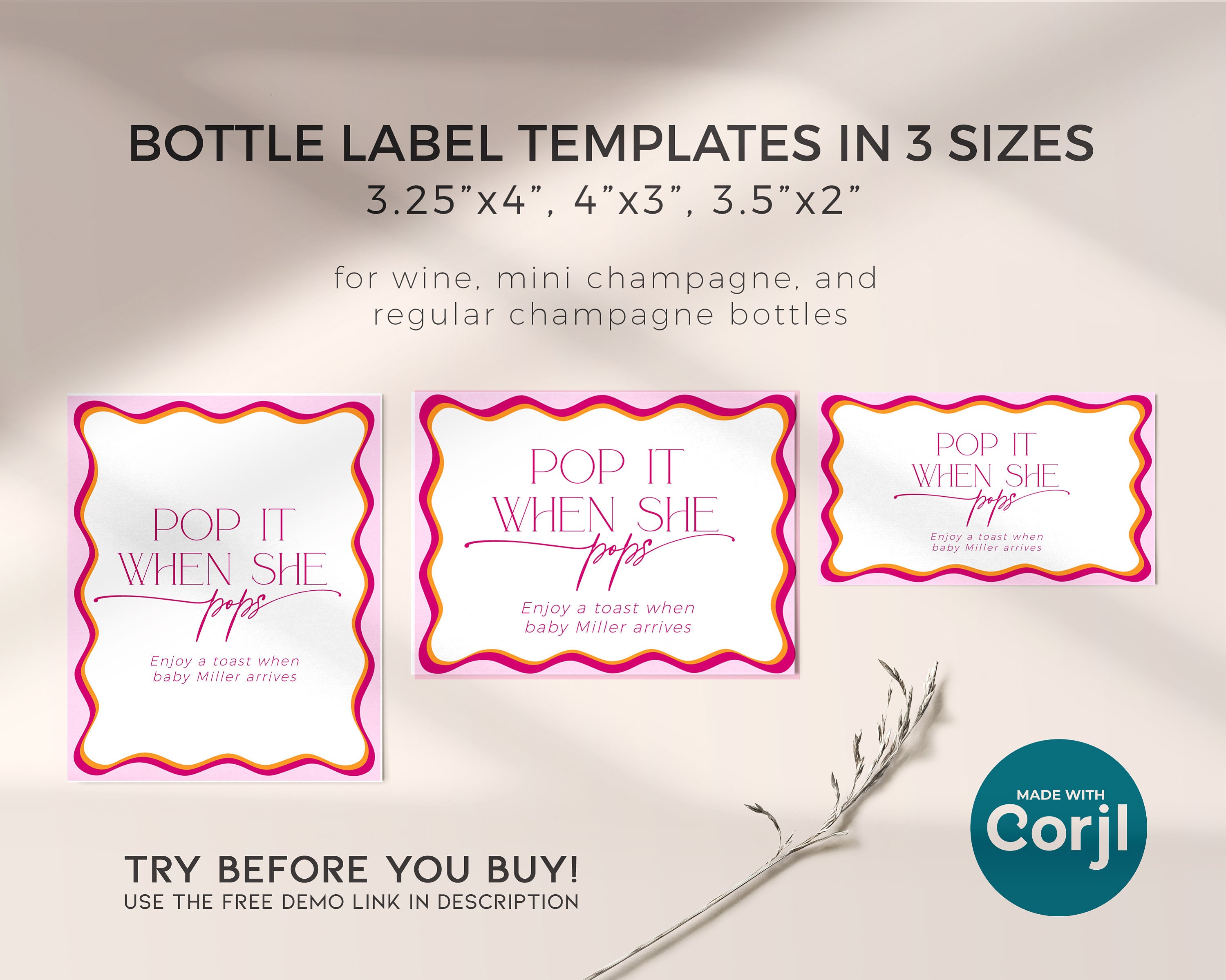 Pink Wavy Border Pop It When She Pops Mini Champagne Label, Girl Baby ...