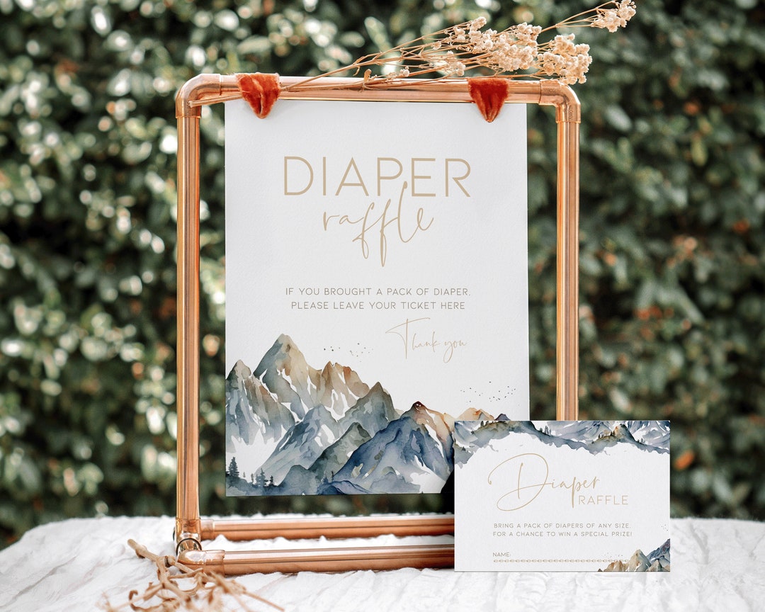 Diaper Raffle Sign and Ticket SET Mountain Baby Shower INSTANT DOWNLOAD ...