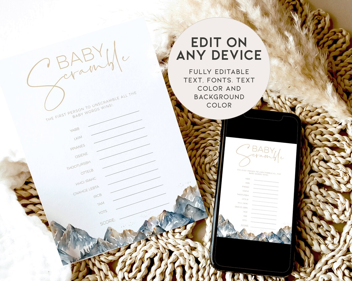 Baby Shower Games Baby Word Scramble, Mountain Themed Funny Baby Shower ...