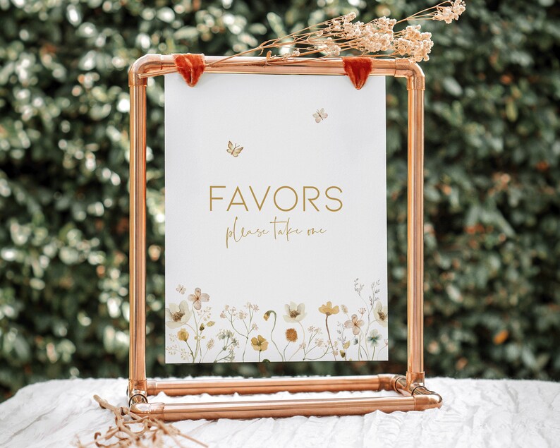 Yellow Baby in Bloom Favors Sign, Butterfly Wildflower Digital Download ...