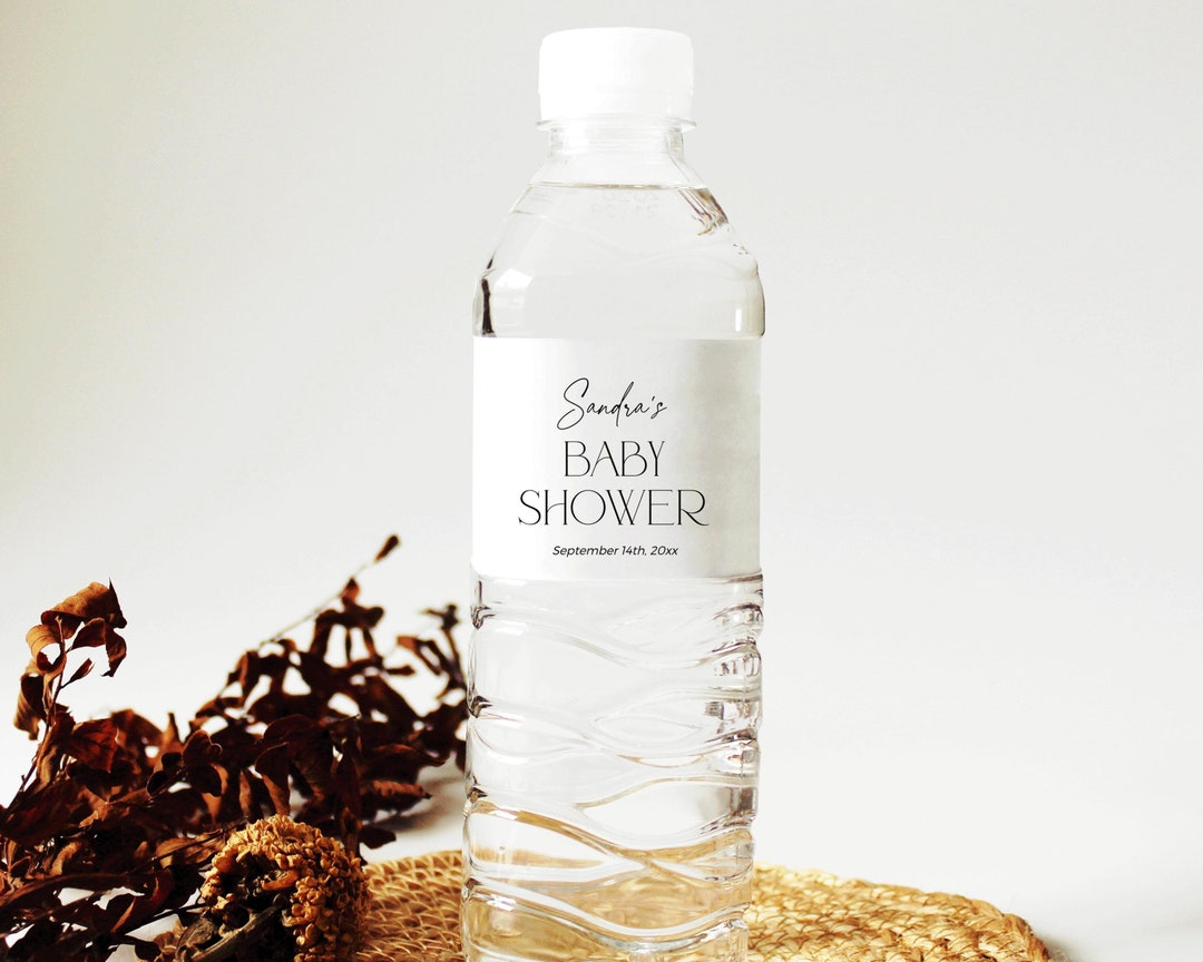 Minimalist Water Bottle Label Template, Gender Neutral Baby Shower ...