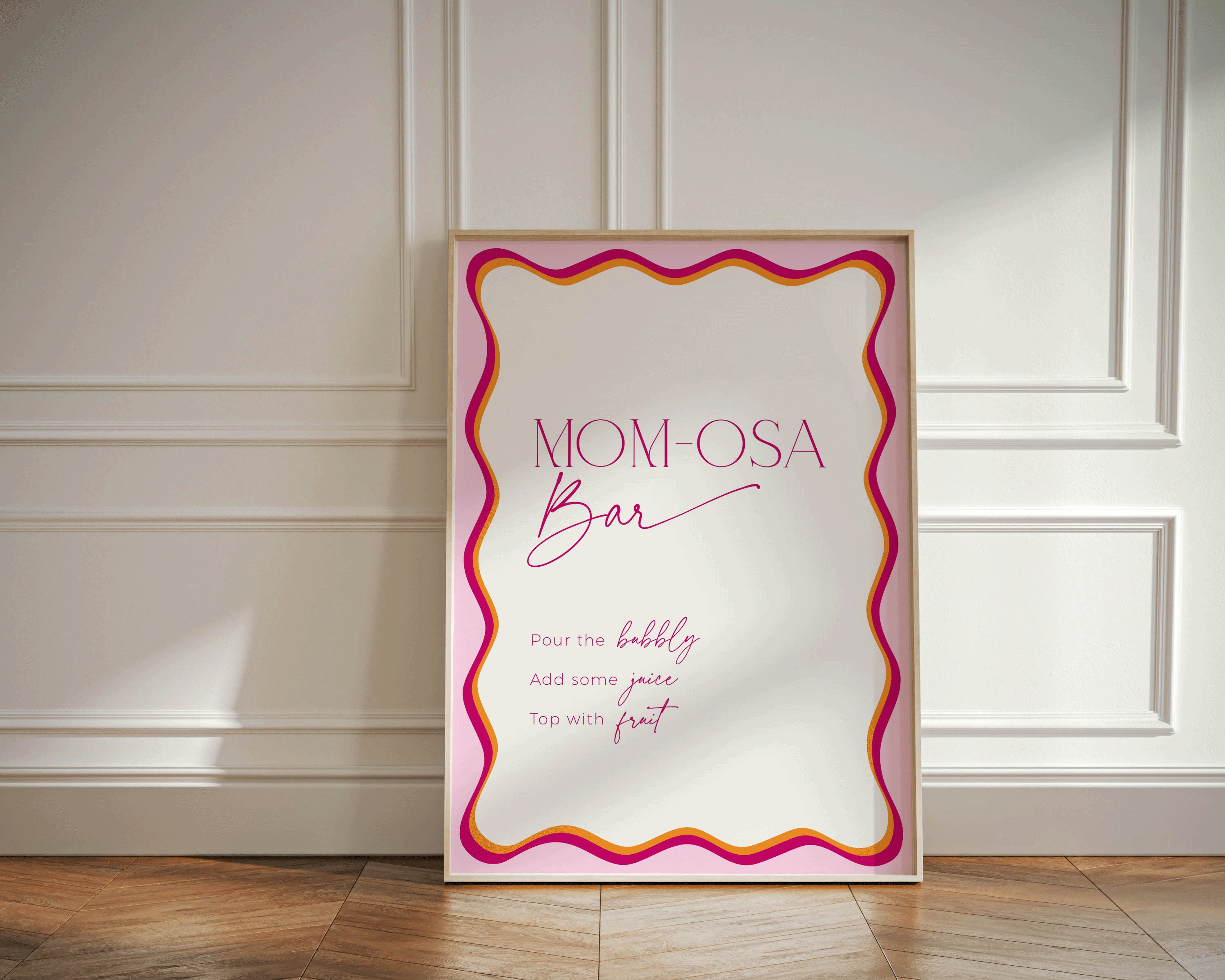 Mom-osa Bar Sign Pink Wavy Border, Fuchsia Baby Shower Decoration ...