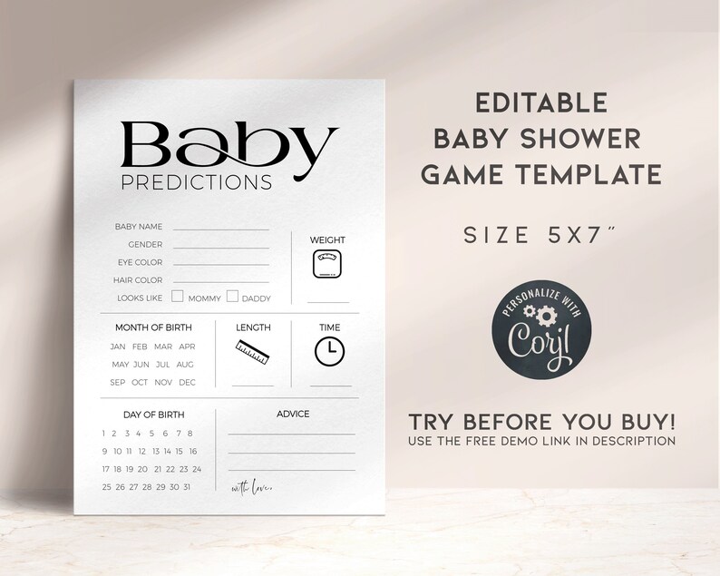 Baby Predictions Card Baby Shower Games PRINTABLE, Newborn Traits Mom ...