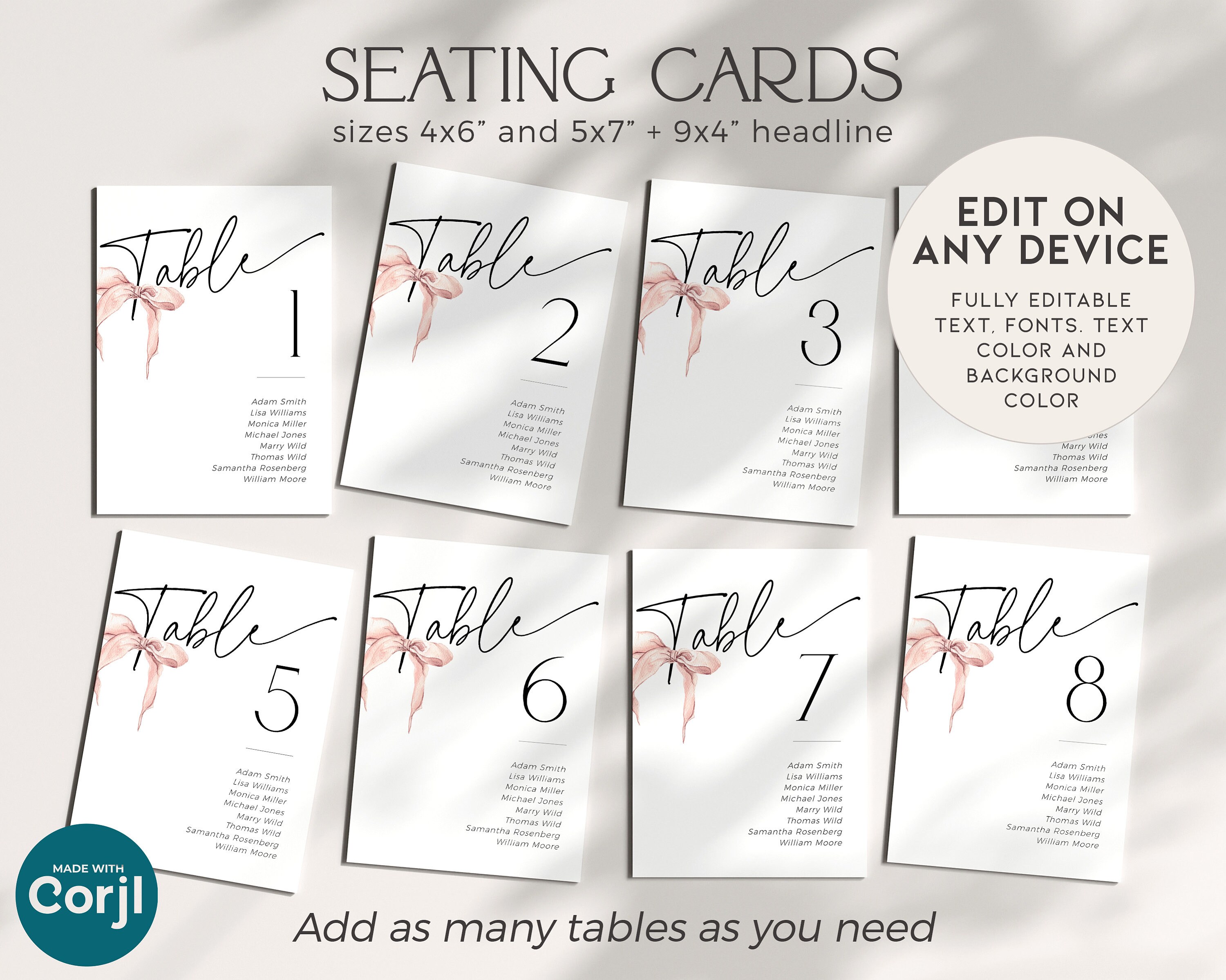Table Card Seating Chart Template She is Tying the Knot, Blush Pink Bow ...