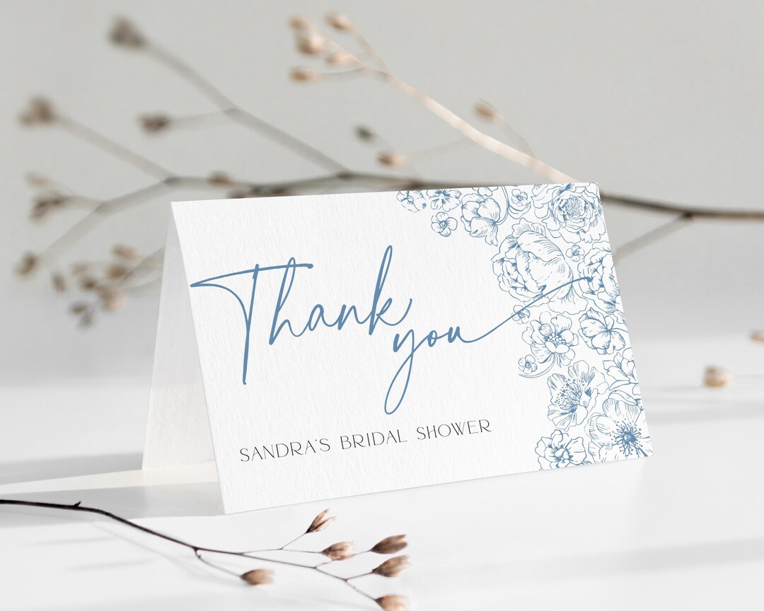 Blue Toile De Jouy Bridal Shower Thank You Card, French Floral ...