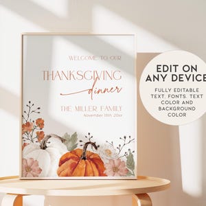 Thanksgiving Dinner Welcome Sign Printable, Floral Pumpkin Fall ...