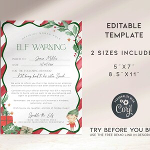 Elf Warning Letter PRINTABLE, Red Elf Boy Report Card Digital Download ...