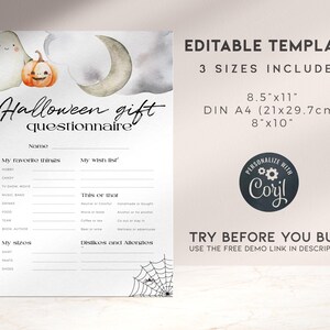 Halloween Boo Buddy Questionnaire Printable, Editable School Gift ...