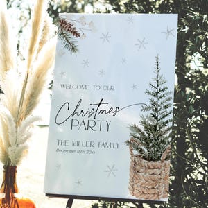 Christmas Tree Welcome Sign Printable, Snowflake Holiday Event Signage ...
