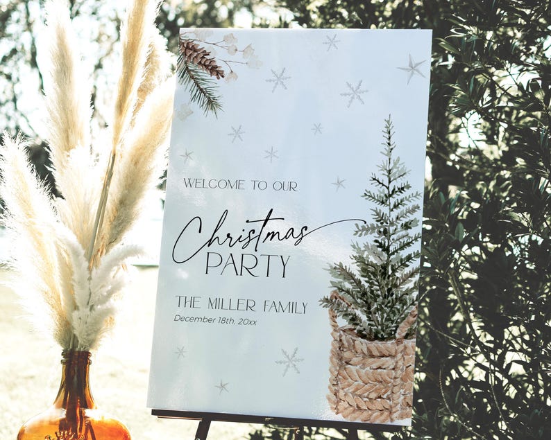 Christmas Tree Welcome Sign Printable, Snowflake Holiday Event Signage ...