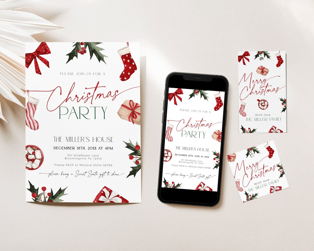 Christmas Party Invitation Online Bundle, Printable Holiday Text Invite ...