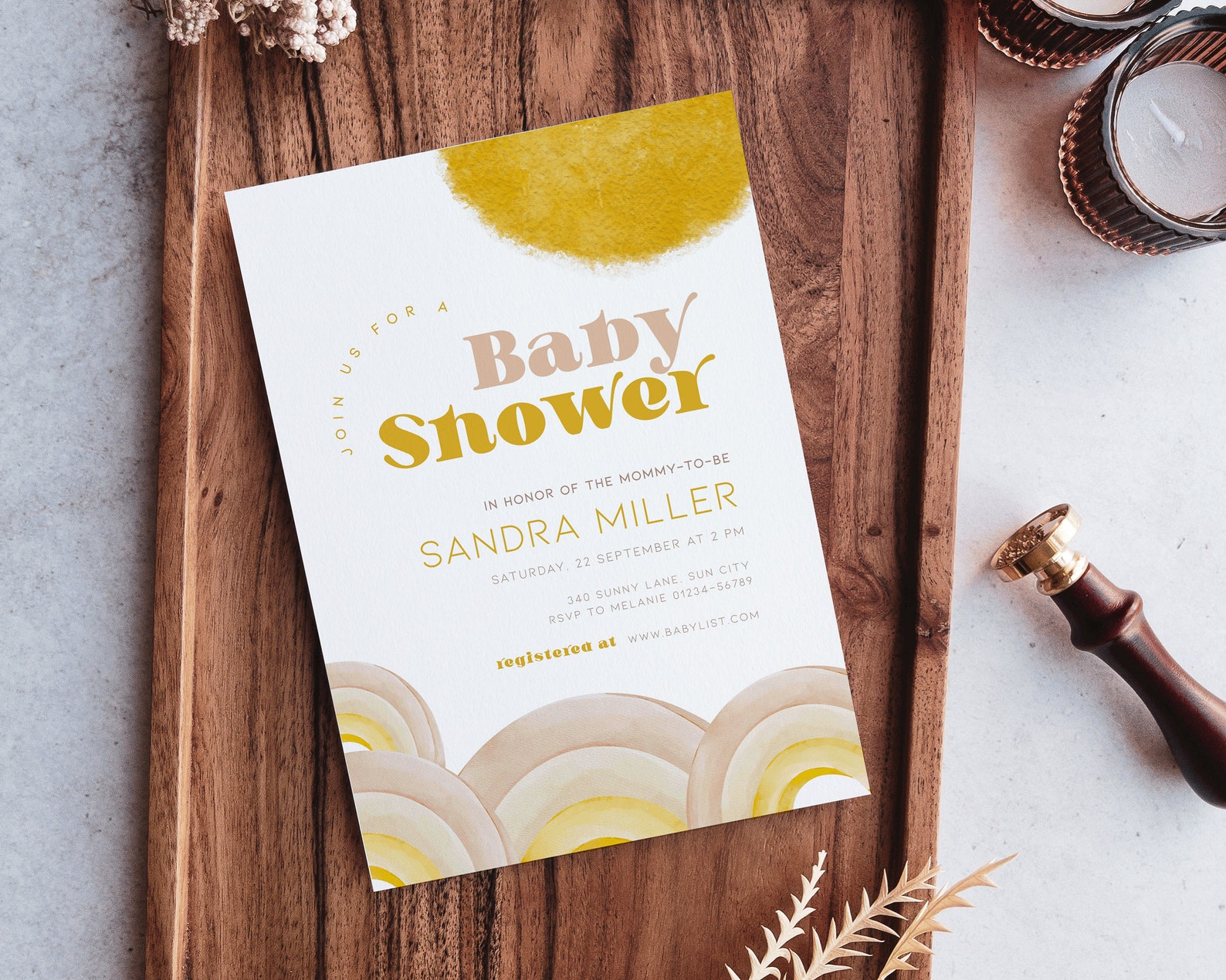 Sunshine Baby Shower Invite Boho INSTANT DOWNLOAD, Here Comes the Sun ...
