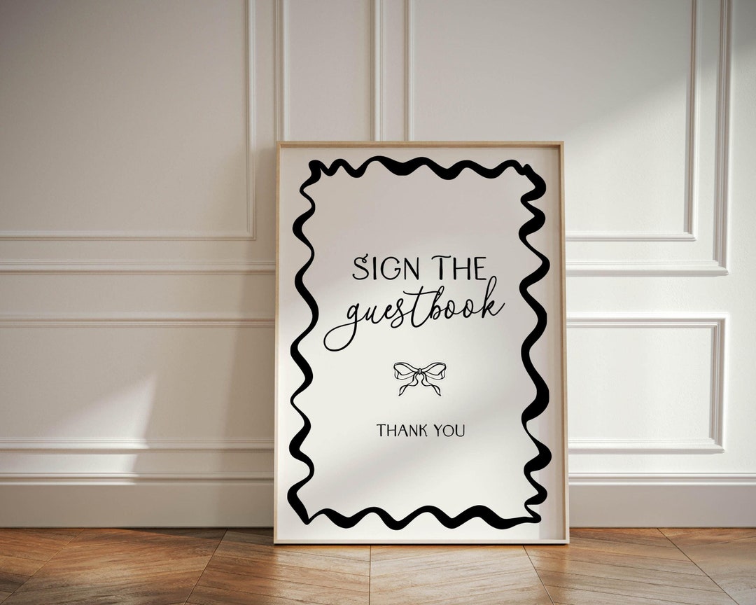 Hand Drawn Black Bow Guestbook Sign Bridal Shower, Shes Tying the Knot ...