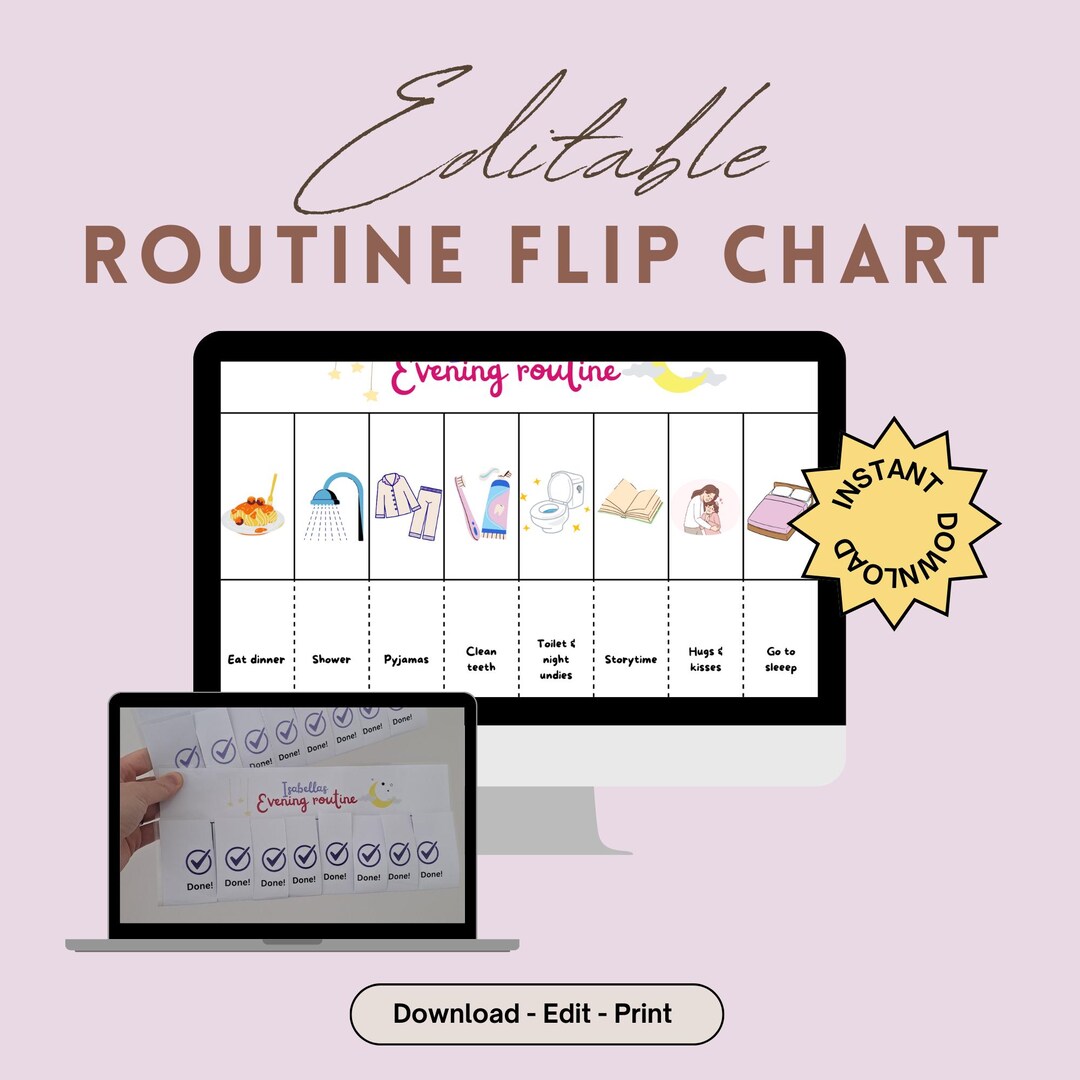 Editable Evening Routine Flip Chart for Toddlers and Children, Evening ...