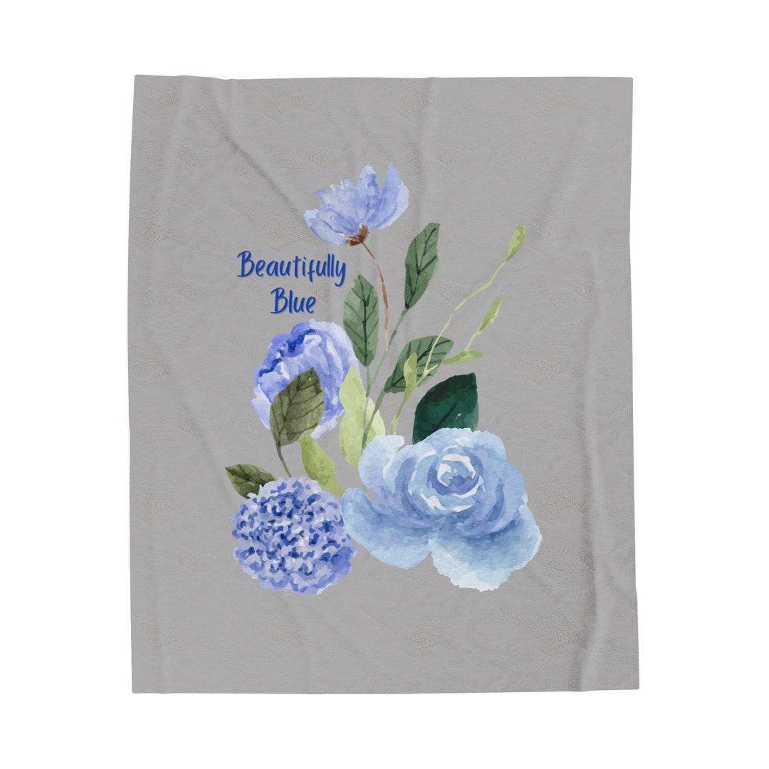 Blue Floral Home Decor, Blue Flowers Blanket, Gift for Her, Blue Gift ...
