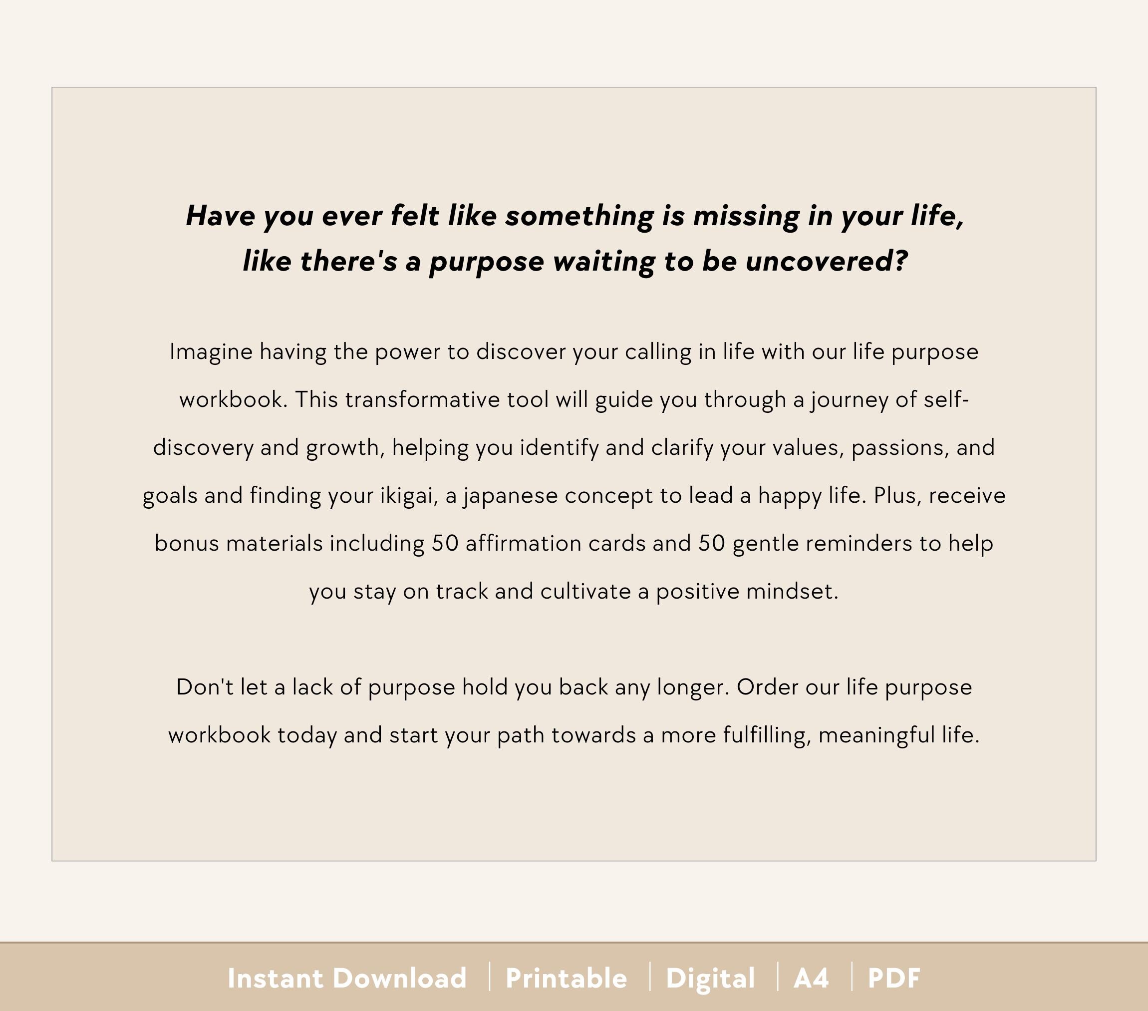 Life Purpose Workbook | Ikigai & Passion Planner, Career Guide, Core ...